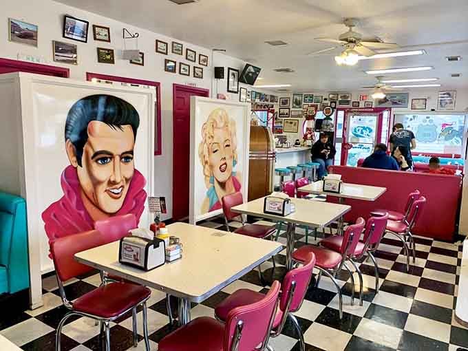 Elvis and Marilyn watch over your meal from the walls, adding star power to your burger experience.