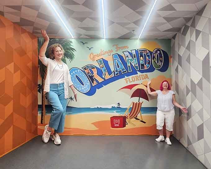 The Ames Room strikes again, turning regular-sized humans into a before-and-after weight loss commercial gone haywire.