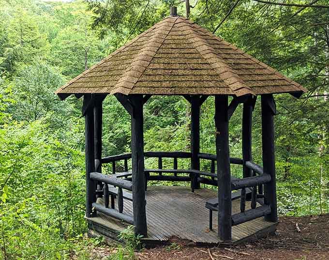 The gazebo provides the perfect spot for contemplating life's mysteries, like why you don't visit more often.