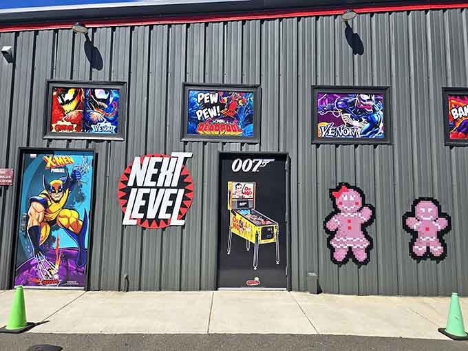 The exterior's gaming-themed murals and posters announce you've arrived somewhere special before you even step inside.