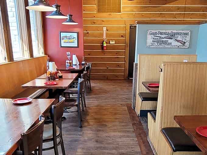 Wood paneling and booth seating evoke memories of Sunday dinners when calories didn't have lawyers.