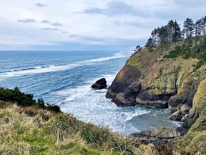 The rugged coastline reminds you why they call this the "Graveyard of the Pacific" with good reason.