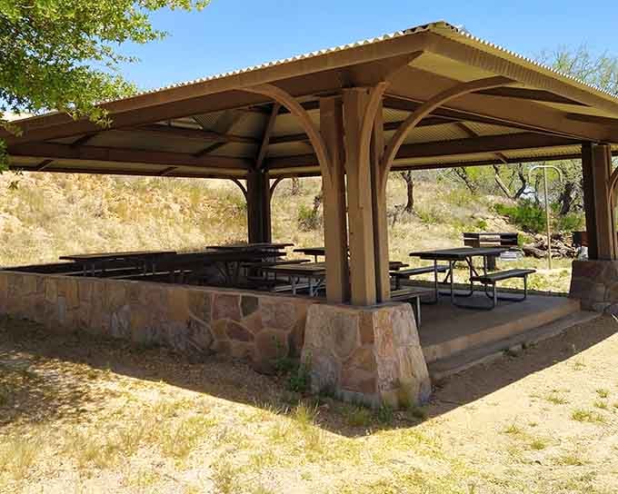 This covered pavilion provides the perfect spot for a picnic with views that beat any restaurant's ambiance.
