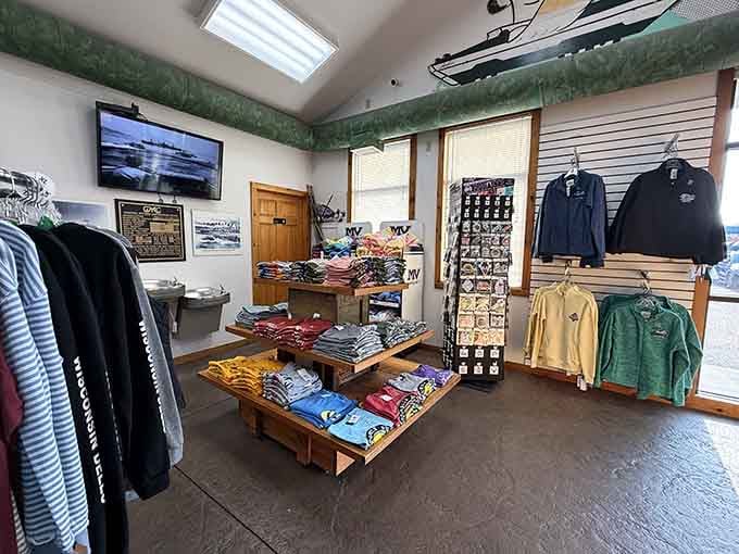 The gift shop offers souvenirs that'll help you remember the day you rode a boat that thinks it's a truck.