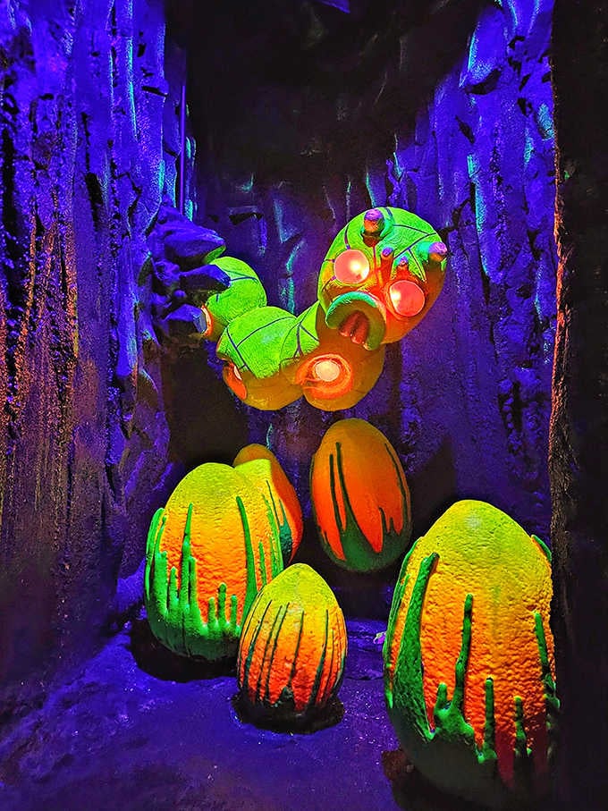 Glowing creatures emerge from blacklight caves, looking like they escaped from a fantastical underwater dream.