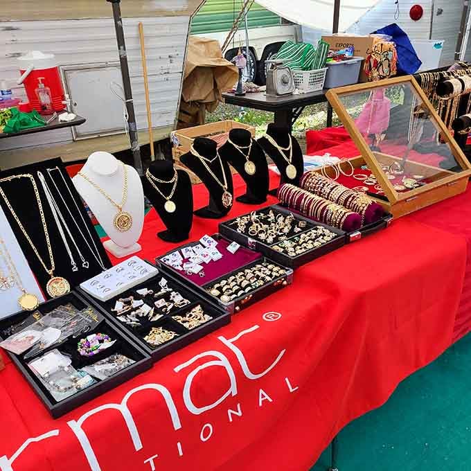 Jewelry displays gleam with possibilities, turning bargain hunting into a treasure hunt with serious sparkle.