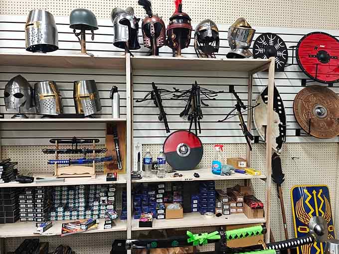 Medieval helmets and replica weapons transport history buffs to another era without requiring a time machine or trust fund.