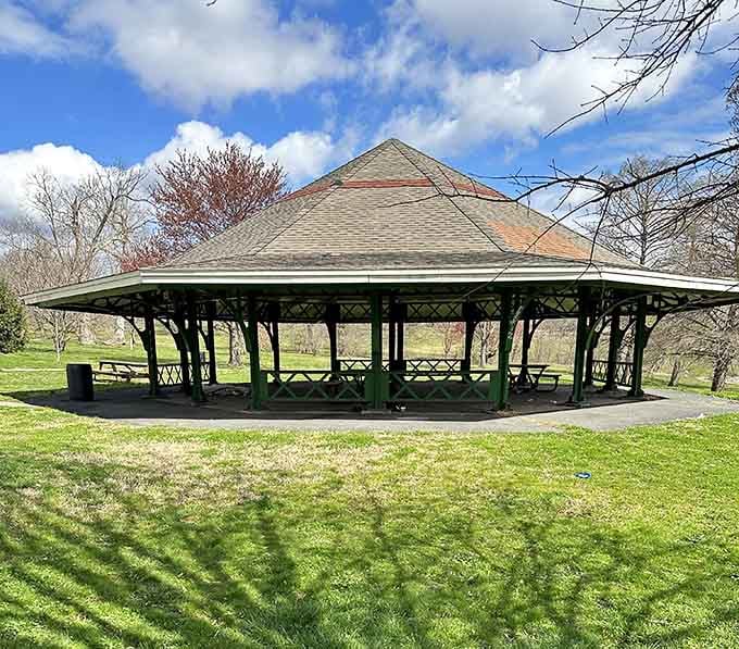 This open-air pavilion has hosted countless family gatherings, providing shade and shelter for generations of picnickers and party-goers.