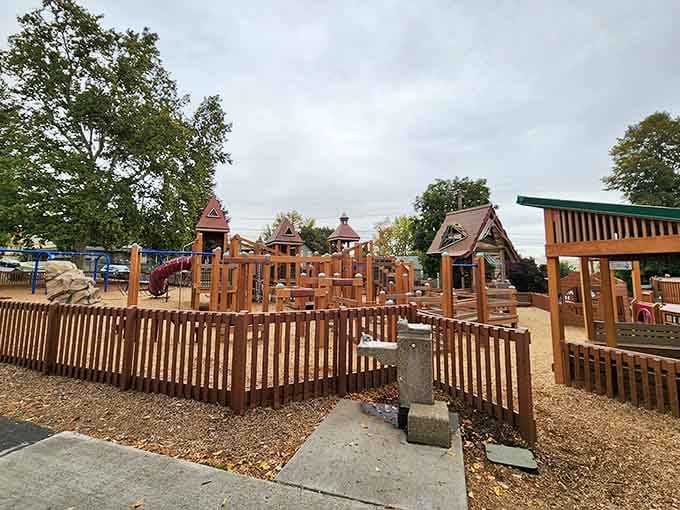 Pioneer Park's playground gives families a place to gather without requiring admission fees or complicated reservations.