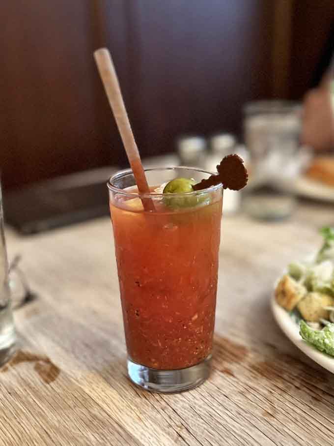 A Bloody Mary at Peter Luger means serious business, garnished and ready to kickstart your carnivorous adventure properly.