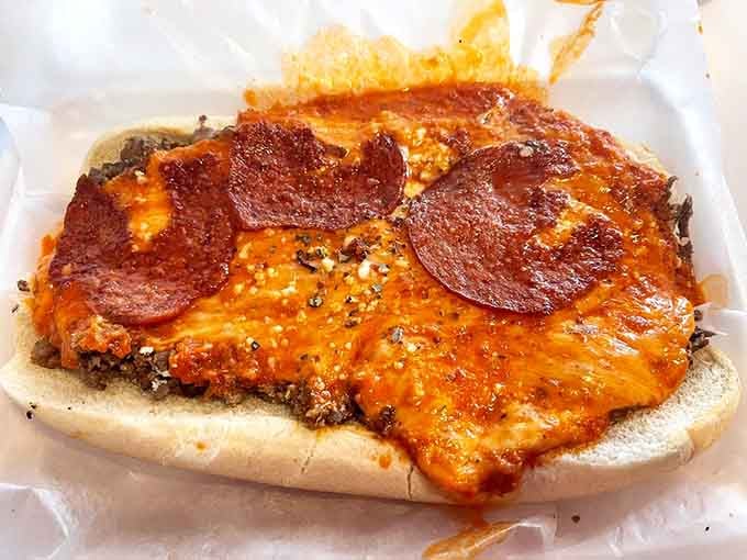 Pepperoni and cheese transform this sandwich into something that bridges the gap between cheesesteak and pizza perfection beautifully.