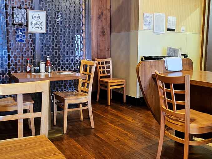 Cozy booths and simple tables create the perfect setting for serious eating without the pretentious atmosphere.