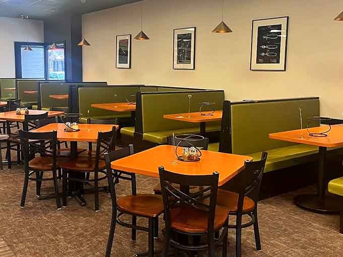 Booth seating that's seen countless family dinners, first dates, and celebrations over perfectly crafted pies through the years.