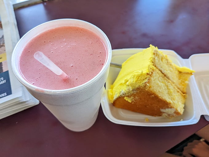Cake and a strawberry shake together create the kind of joy that makes adulting slightly more bearable today.