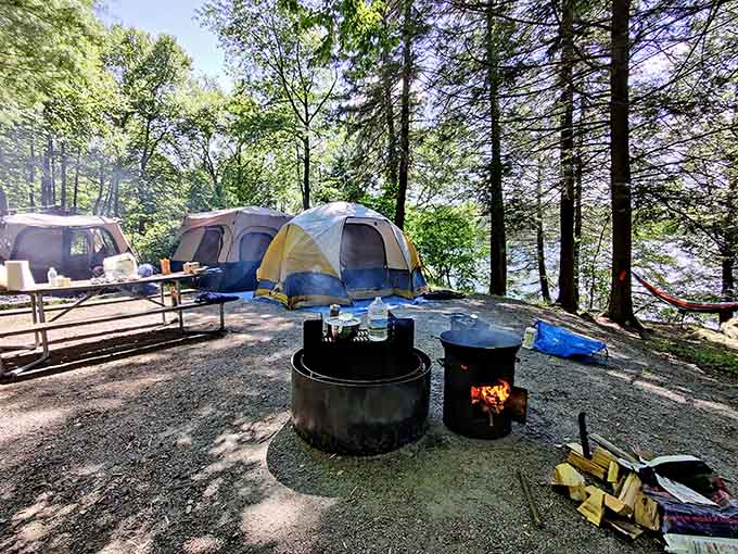 Lakeside camping with a view like this makes you wonder why anyone bothers with hotels and room service.