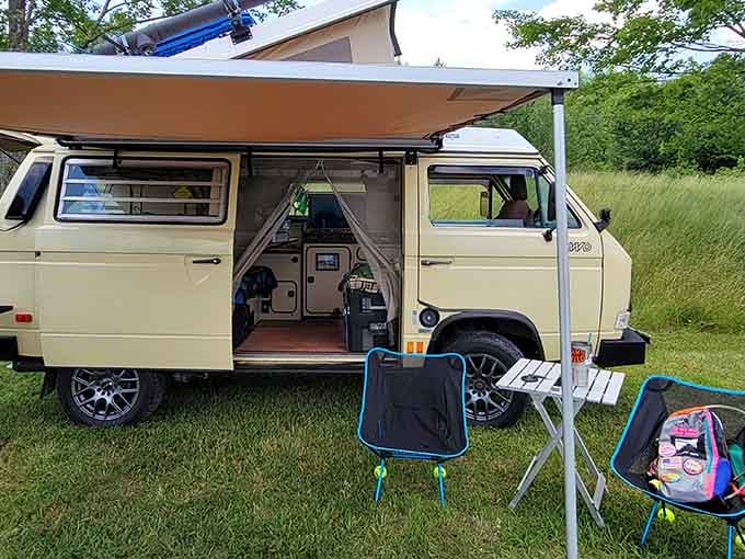 Classic camper van setup that proves the best vacations don't require a five-star hotel or room service.