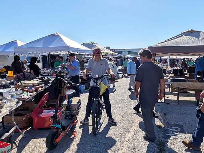 Shoppers browse under blue skies, proving that the best retail therapy doesn't always come with air conditioning and elevator music.