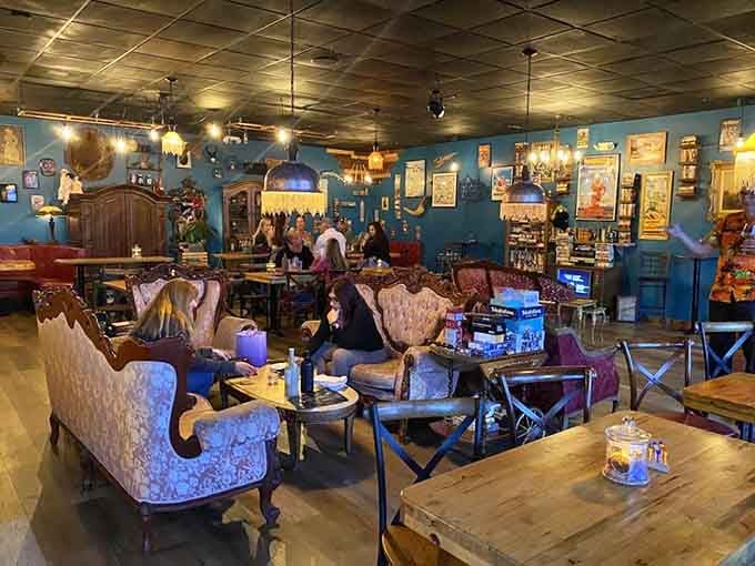 Diners enjoying their meals surrounded by enough vintage charm to make antique dealers weep with joy.