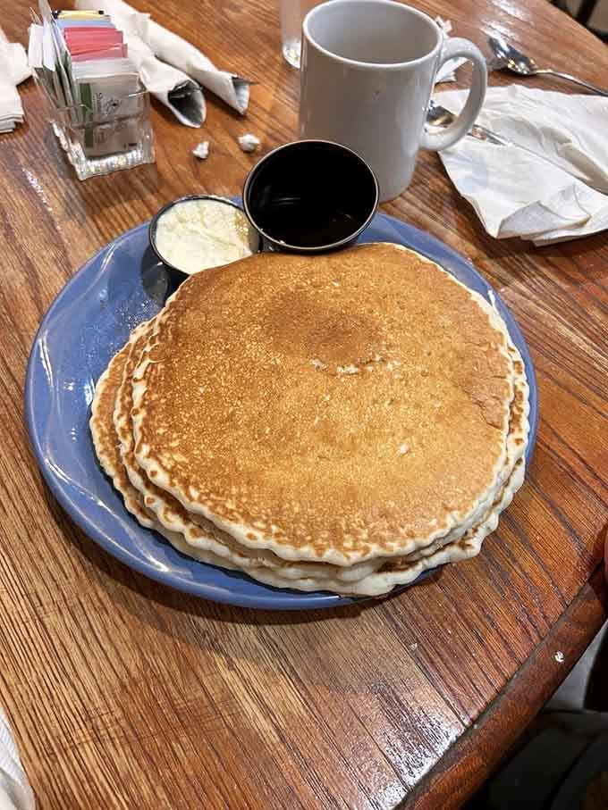 When your pancakes are literally the size of the plate, you know someone in the kitchen understands portion generosity.