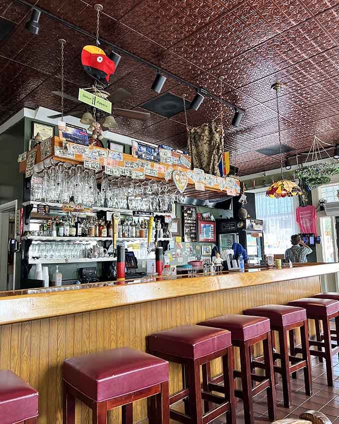 That copper ceiling and well-stocked bar suggest this place takes both its beverages and its Old World atmosphere quite seriously.