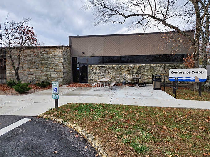 Stone and contemporary design meet at the conference center, proving state parks can be surprisingly sophisticated when needed.