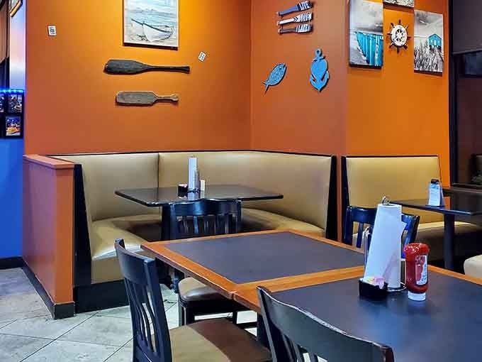 Nautical decor done right &ndash; notice how the orange walls warm up the space like a Missouri sunset.