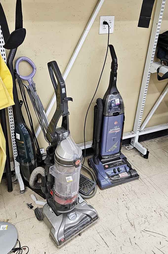 Vacuum cleaners standing at attention, ready to tackle your floors without emptying your wallet first.