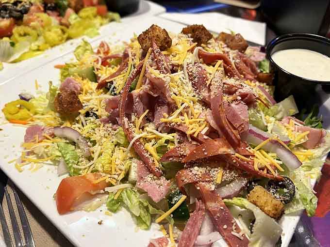 An antipasto salad so loaded with toppings it could assemble its own team of flavor-fighting ingredients.