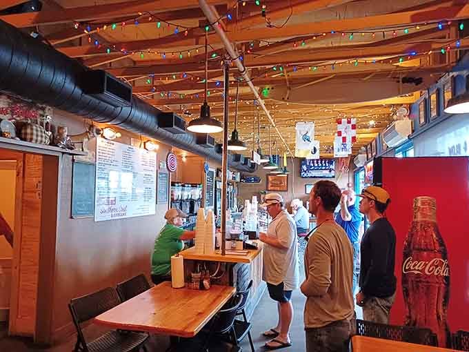 The ordering area buzzes with anticipation as dreams of smoked meat become delicious reality.