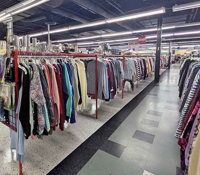 Clothing racks that seem to multiply the longer you look, each one hiding potential wardrobe gold among the hangers.