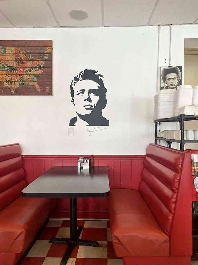 James Dean watches over your breakfast like a guardian angel of cool, which somehow makes the eggs taste even better.