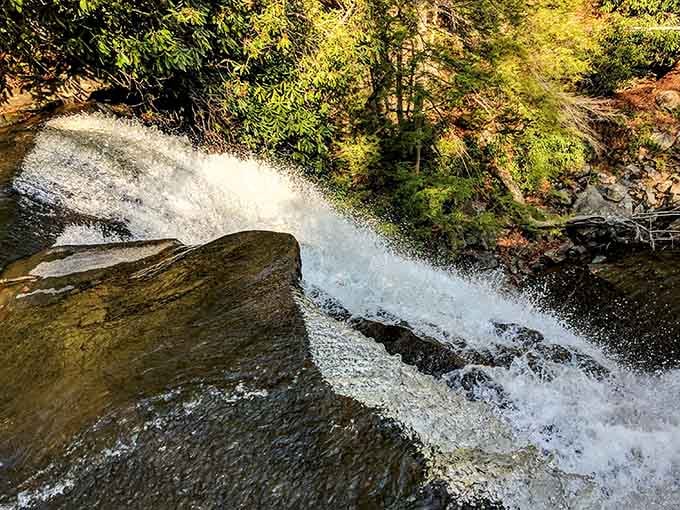 Rushing water over layered rock formations creates nature's most impressive sculpture garden, admission free.