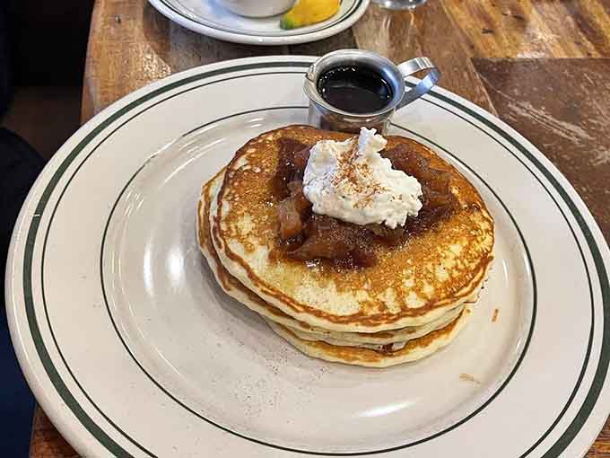 Pancakes topped with butter and cinnamon prove that sometimes simple pleasures are the ones worth writing home about.