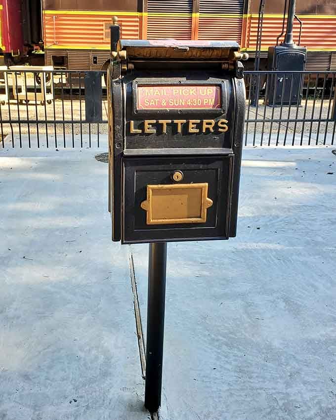 Even the mail pickup box maintains its vintage authenticity, scheduled for Saturday and Sunday afternoon collections only.