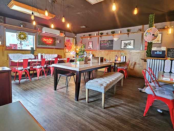 More Edison bulbs than a hipster coffee shop, more charm than you'd expect from a converted diner space.