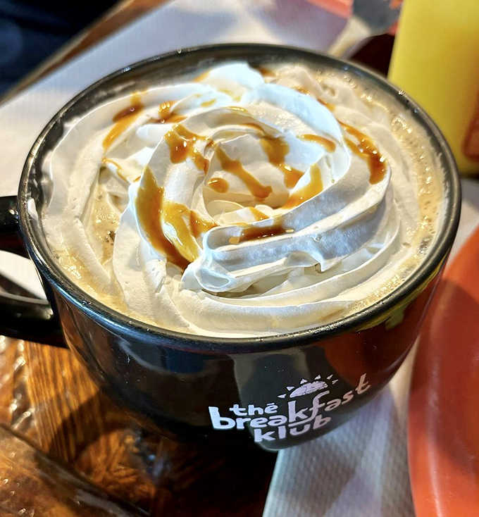 That caramel drizzle on whipped cream is basically edible happiness swirled into your morning coffee routine.