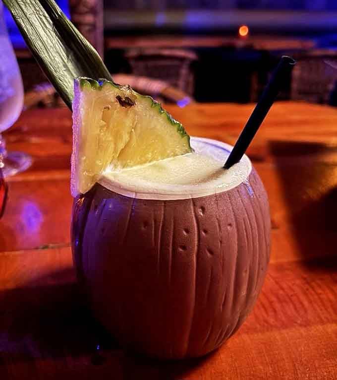 The classic piña colada in a coconut because some traditions are too perfect to mess with, period.