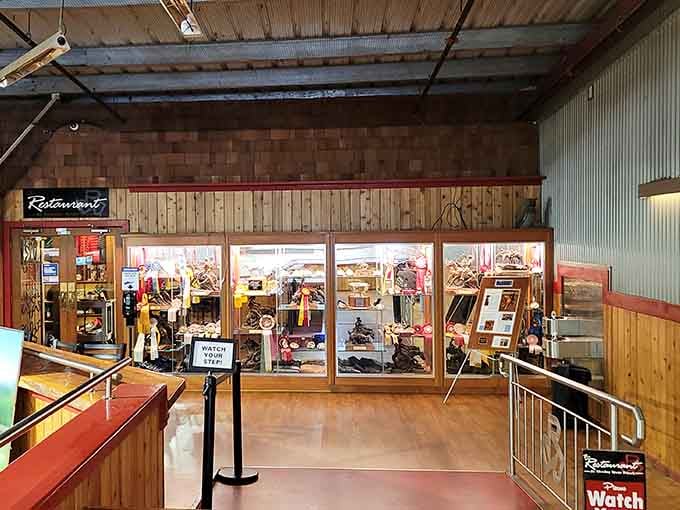 More dining space means more happy people, with chandeliers overhead adding unexpected elegance to the barn setting.