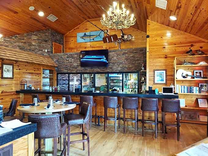 A bar area that invites you to settle in, order something cold, and contemplate life's important questions like seconds.