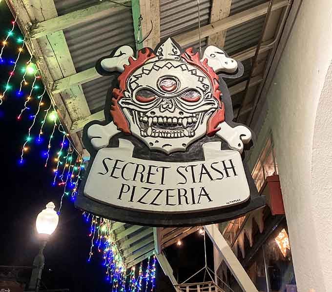 The skull and crossbones logo perfectly captures this place's playful spirit and serious pizza credentials.