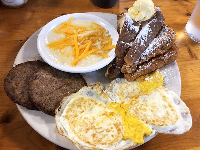 French toast, eggs, and sausage prove The Shack doesn't mess around when it comes to breakfast portions either.