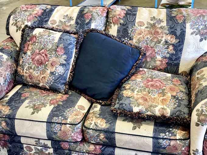 Floral upholstery that screams vintage charm, perfect for anyone embracing their inner Golden Girls aesthetic with pride.
