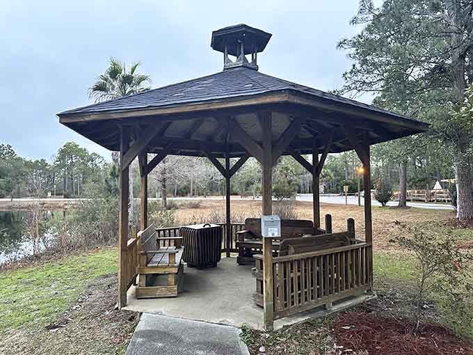 This covered pavilion provides the perfect spot for grilling while contemplating your excellent life choices and surroundings.