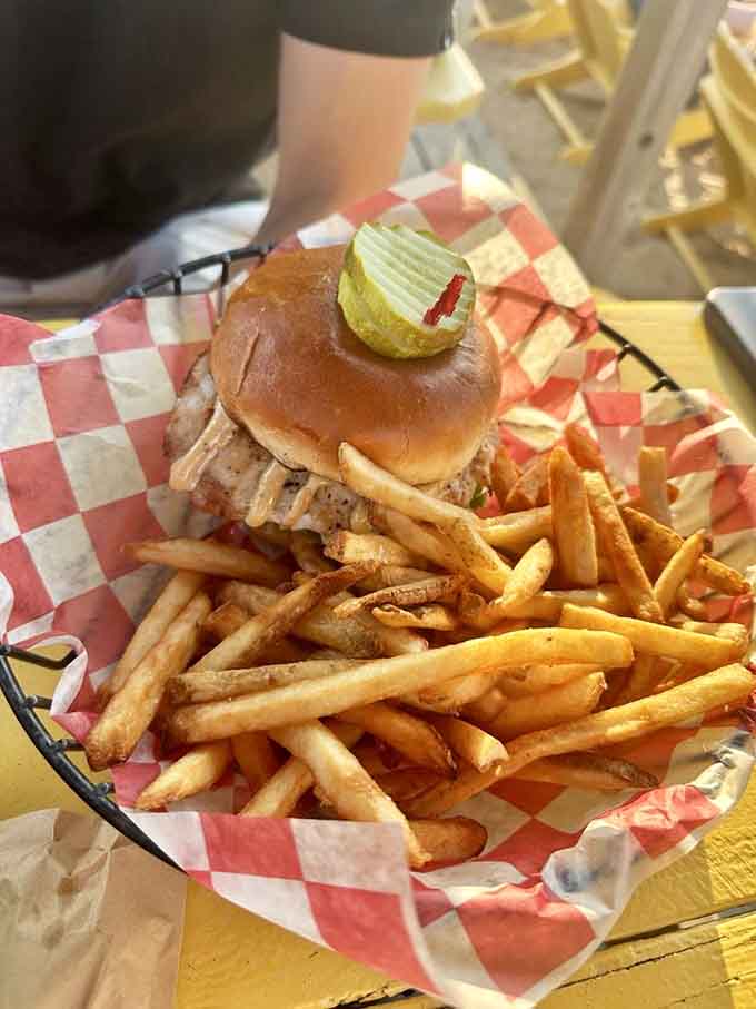 That pulled pork sandwich piled high with fries could make a vegetarian seriously reconsider their life choices.