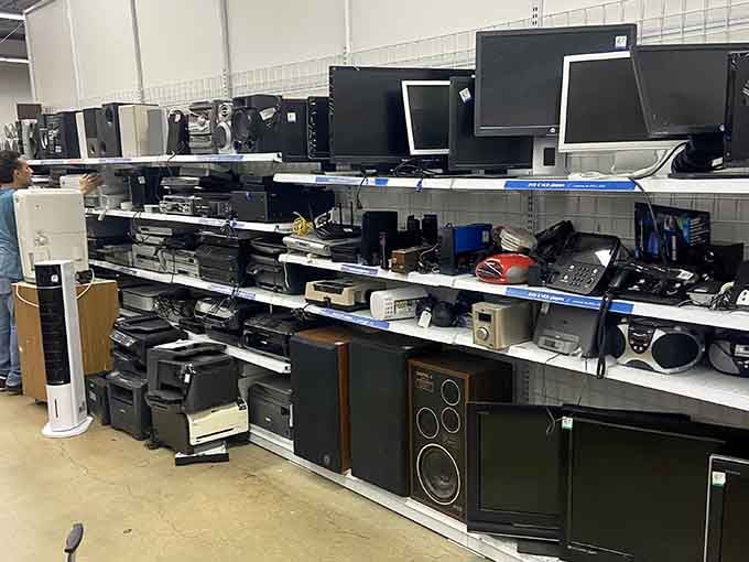 Electronics and stereo equipment line the shelves, offering vintage finds and modern conveniences at prices that won't shock you.
