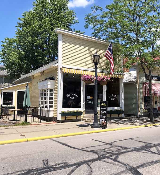 The Pavilion Grill's charming exterior promises good food inside, and those flower baskets aren't lying either.
