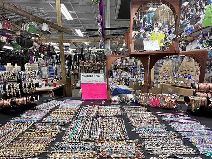 Jewelry displays stretching into infinity, proving that one person's treasure is definitely available for purchase here.
