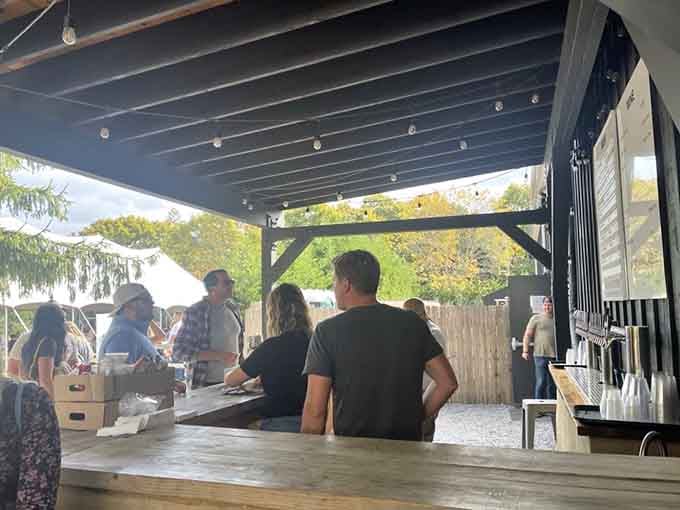 The outdoor bar area where you can enjoy a cold one after flower picking&mdash;farm life done right.