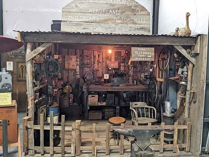 This recreated workshop shows where mechanical magic happened, one wrench turn at a time.