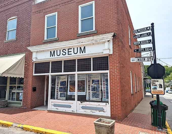 The National Silk Art Museum occupies a historic storefront, because even specialized collections deserve buildings with character and excellent brickwork.